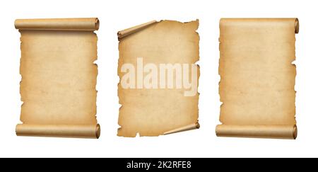 Old Parchment paper scroll set isolated on white. Vertical banners ...
