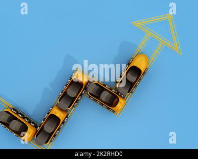 Roller coaster following a rising arrow shaped track. 3D illustration ...
