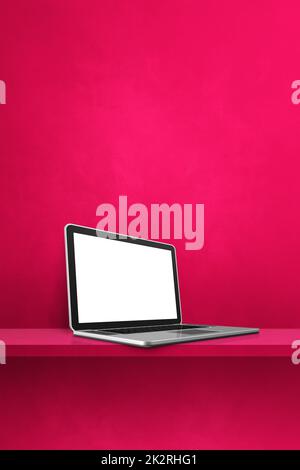 Laptop computer on pink shelf. Vertical background Stock Photo - Alamy