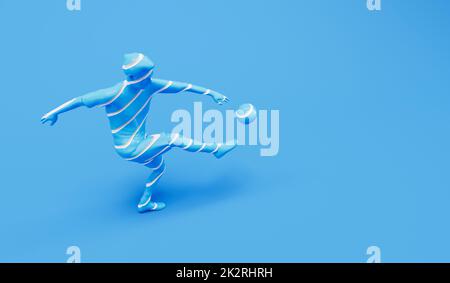 Abstract sliced football soccer player kicking a ball. 3D Rendering ...