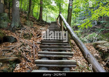 Wooden walking path at Resov waterfalls in the Czech Republic Stock ...