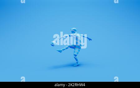 Abstract sliced football soccer player kicking a ball. 3D Rendering ...
