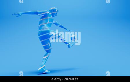 Abstract sliced football soccer player kicking a ball. 3D Rendering ...