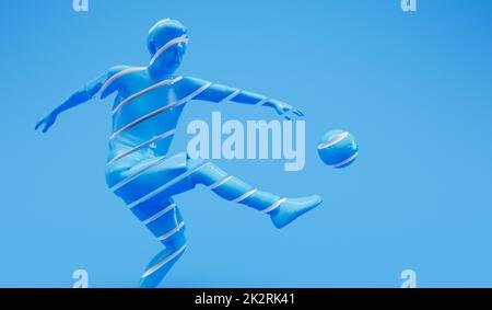 Abstract sliced football soccer player kicking a ball. 3D Rendering ...