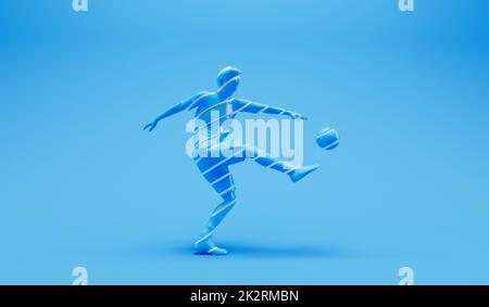 Abstract sliced football soccer player kicking a ball. 3D Rendering ...