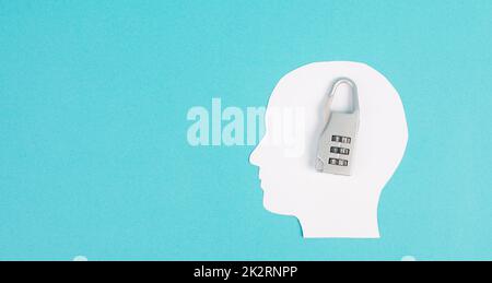 Silhouette of a head with a lock, lockout from computer cloud, safety ...