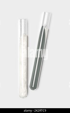 Zinc Powder in test tube with plug cap. Cosmetic chemicals ingredient ...