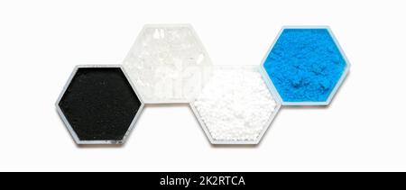 Chemical ingredient in hexagonal molecular shaped container. Urea ...