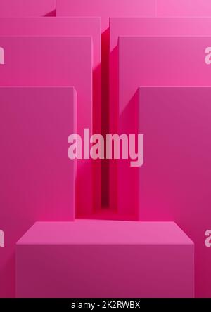 Bright magenta, neon pink 3D rendering minimal product podium top view ...