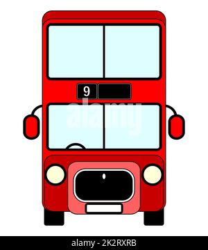 A big double decker cartoon style London Bus on a white background ...