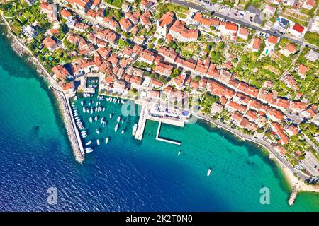 Town of Volosko colorful coastline aerial panoramic view Stock Photo ...