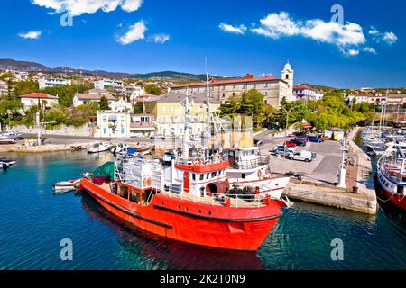 Town of Kraljevica in Kvarner bay beach and lighthouse aerial view ...