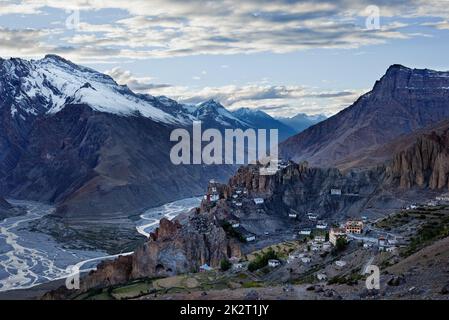Dhankar gompa Buddhist monastry perched on a cliff in Himalayas ...