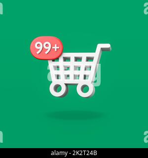 Shopping Cart Shape with 99 Notification on Green Background Stock ...