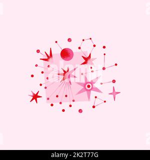 Space composition with planets and stars in pink, red colors. Vector ...