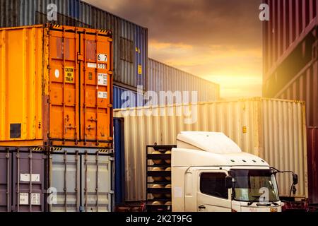 Truck trailer with container. Cargo delivery vehicle template, side ...