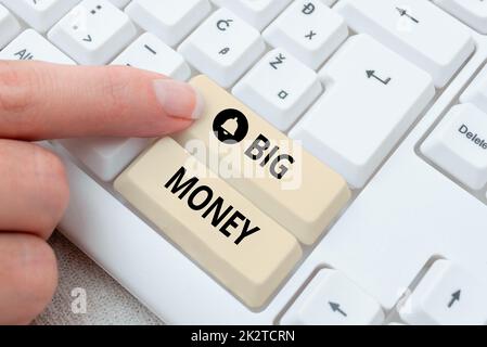 Inspiration showing sign Big Money. Concept meaning Pertaining to a lot ...