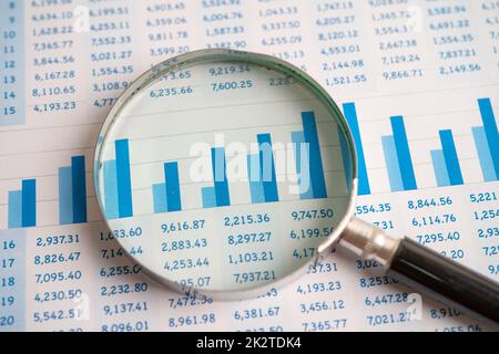 Concept of the economic growth with chart and magnifying glass Stock ...