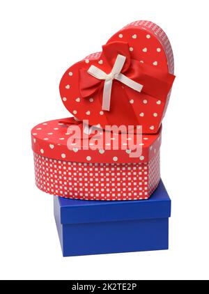 Present boxes with tied ribbon on wrapping paper celebrations concept ...
