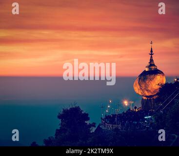 Kyaiktiyo Pagoda, Golden rock, the vintage temple in Myanmar Stock ...