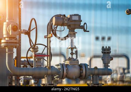 over land gas pipeline system at natural gas station Stock Photo - Alamy