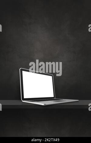 Laptop computer on black shelf. Vertical background. 3D Illustration ...