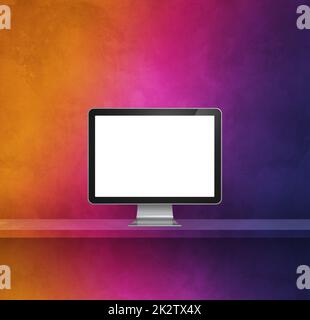 Computer pc - rainbow wall shelf background. 3D Illustration Stock ...