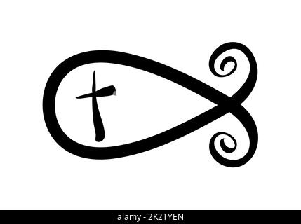 Fish symbol hand painted with ink brush Stock Photo - Alamy