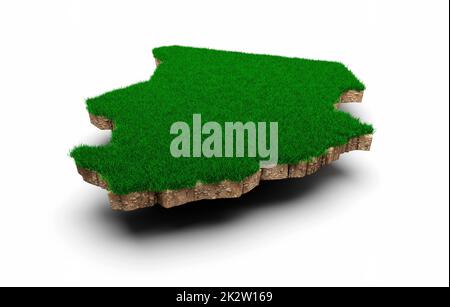 A 3D rendering of the Chad-shaped map with grass and soil texture ...