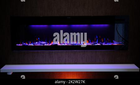 view on electric fireplace with artificial sparkling flame, decor for ...