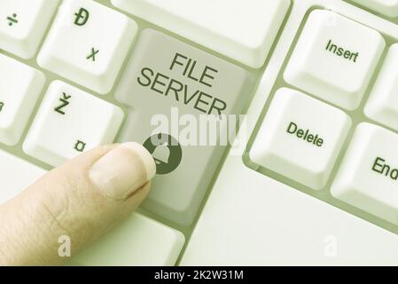 Sign displaying File Server. Conceptual photo device which controls access to separately stored ...