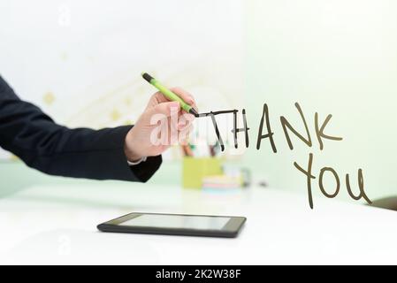 Conceptual display Thank You. Business concept replaying on something ...