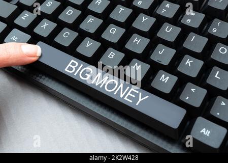 Writing displaying text Big Money. Concept meaning Pertaining to a lot ...