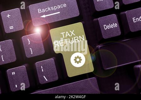 Sign displaying Tax Return. Business idea which taxpayer makes annual ...