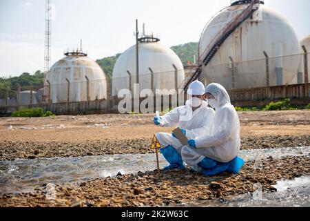 Ecologist sampling taken dead fish to inspaction and save data to ...