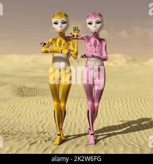 Two aliens in a distant world Stock Photo - Alamy