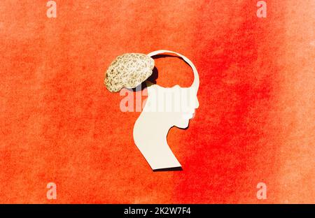 Human Brain Isolated Within Human Head. Paper Illustration. Feelings of ...
