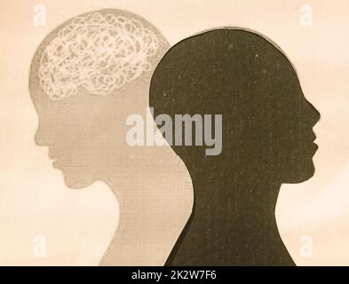 Human Brain Isolated Within Human Head. Paper Illustration. Feelings of ...