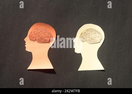 Human Brain Isolated Within Human Head. Paper Illustration. Feelings of ...