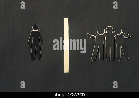 Paper man standing Isolated from group. Feel Left out and alone. Social ...