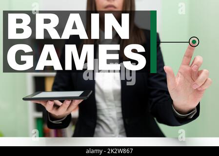 Sign displaying Brain Games. Concept meaning psychological tactic to ...