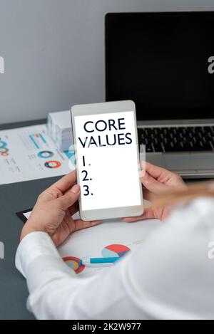 Text sign showing Core Values. Conceptual photo belief person or ...