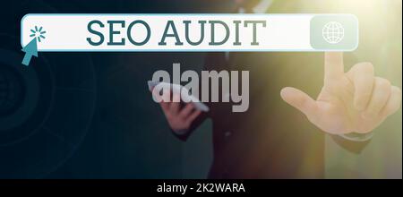 Text caption presenting Seo Audit. Business idea Search Engine Optimization validating and ...