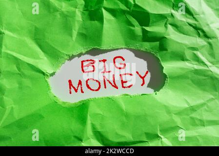 Inspiration showing sign Big Money. Concept meaning Pertaining to a lot ...