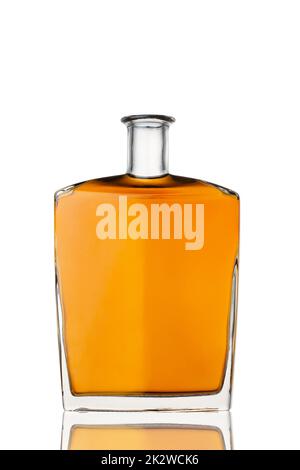 square shape cognac brandy bottle with amber color liquid isolated on white background Stock ...