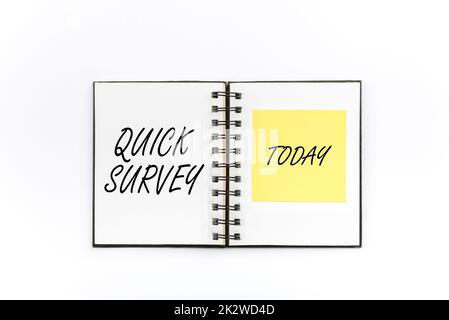 Hand writing sign Quick Survey. Business showcase Conduct fast check on ...