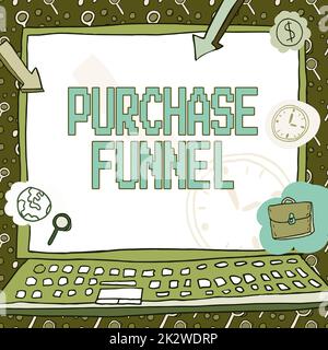 Hand writing sign Purchase Funnel. Concept meaning consumer model which ...
