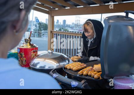 Vladivostok, Russia. 23rd Sep, 2022. People enjoy food at the food ...