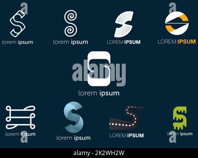 The colorful different fonts of the letter P over the dark blue ...