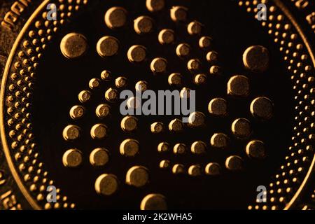 top view extreme macro closeup of crypto ethereum golden coin geometric ...